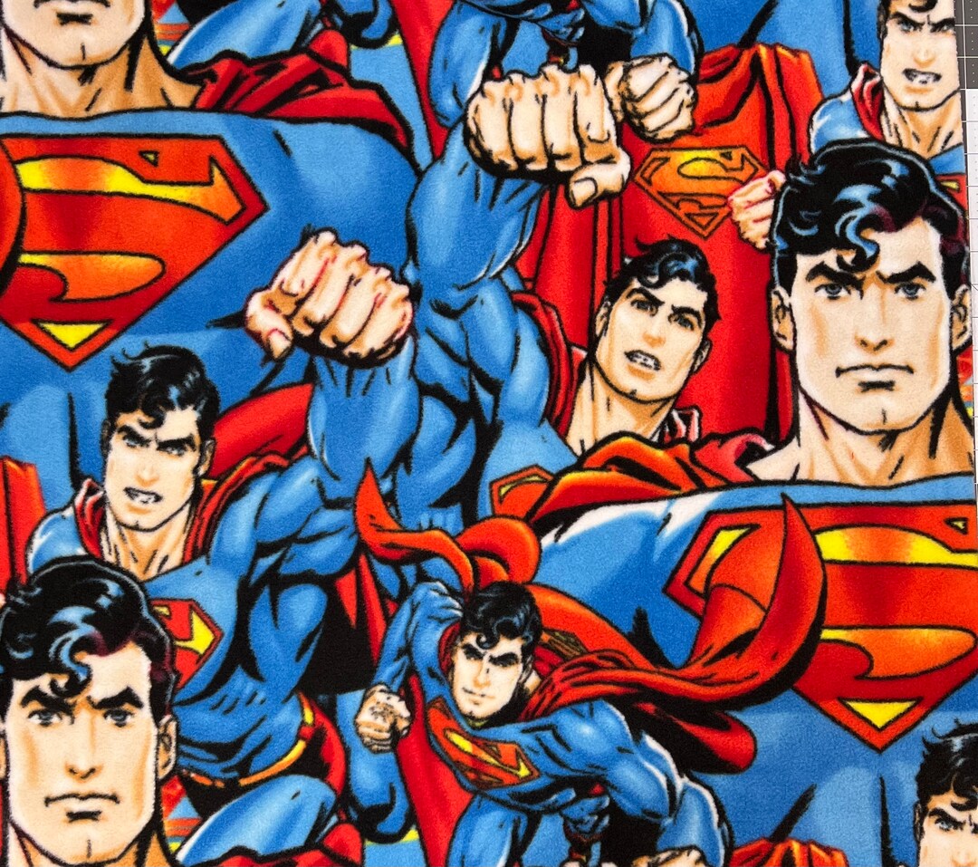 FLEECE Superman Fabric by the Yard, Half Yard, DC Comics Polyester ...