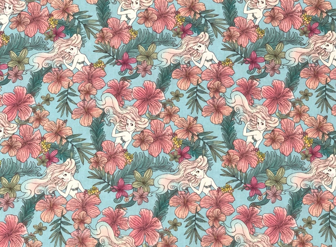 Ariel Tropical Flower Fabric by Half Yard, Fat Quarter, Princess Floral ...