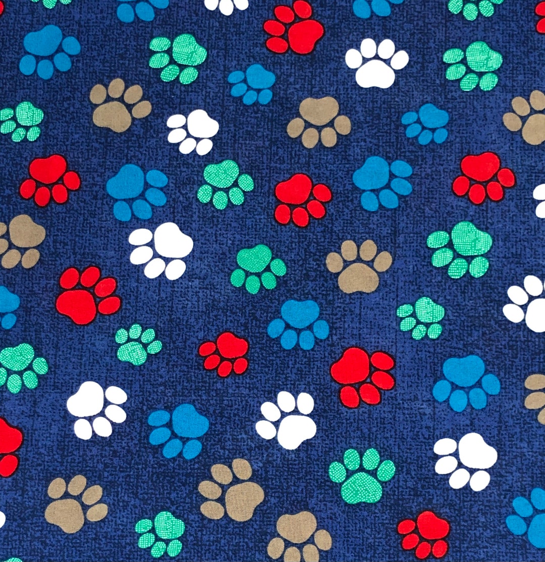 Paw Prints Fabric by Half Yard, Fat Quarter, Dog Puppy Cotton Fabric, 1 ...
