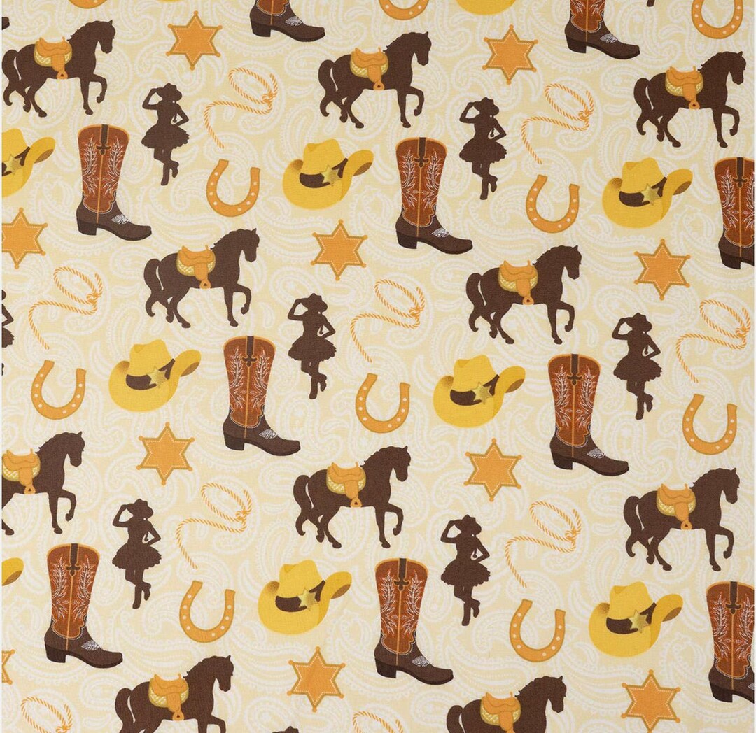 Western Cowgirl Fabric by Half Yard, Fat Quarter, Horses Cotton Fabric ...