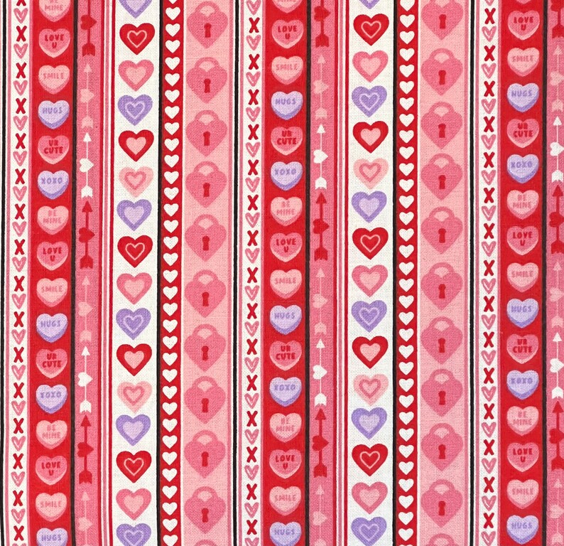 Valentine Conversation Hearts Stripe 100% Cotton Fabric | Fat Quarter ...