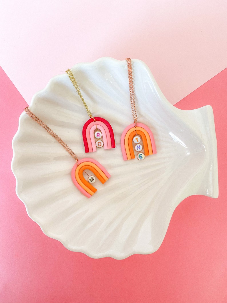 Bead Initial Rainbow Necklace Polymer Clay Rainbow Jewelry Custom ...