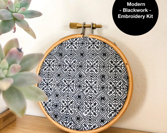 Modern Blackwork Embroidery Kit - Etsy
