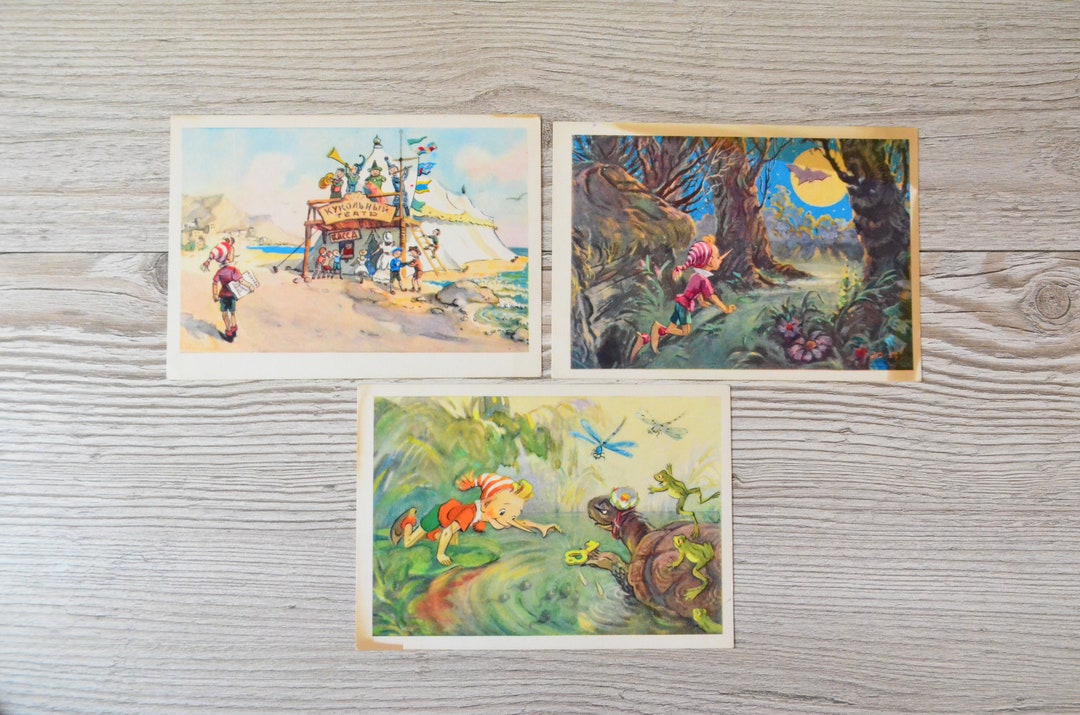Postcards Pinocchio Soviet Cartoons Soviet Cards Vintage - Etsy