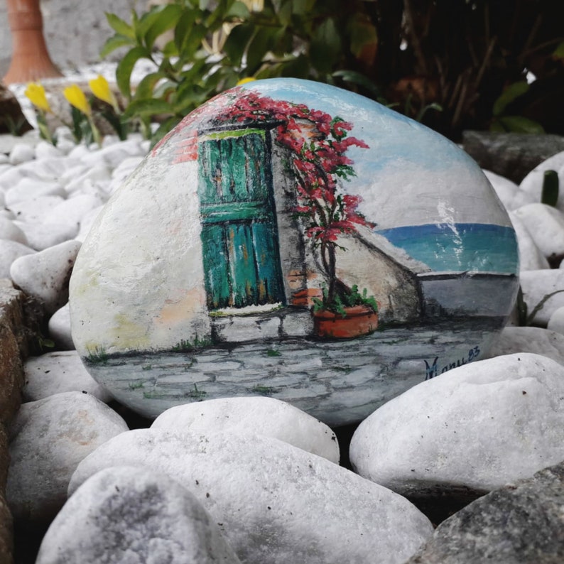 Landscape Painting on Stone Landscape Sea Painting Painted Rock ...