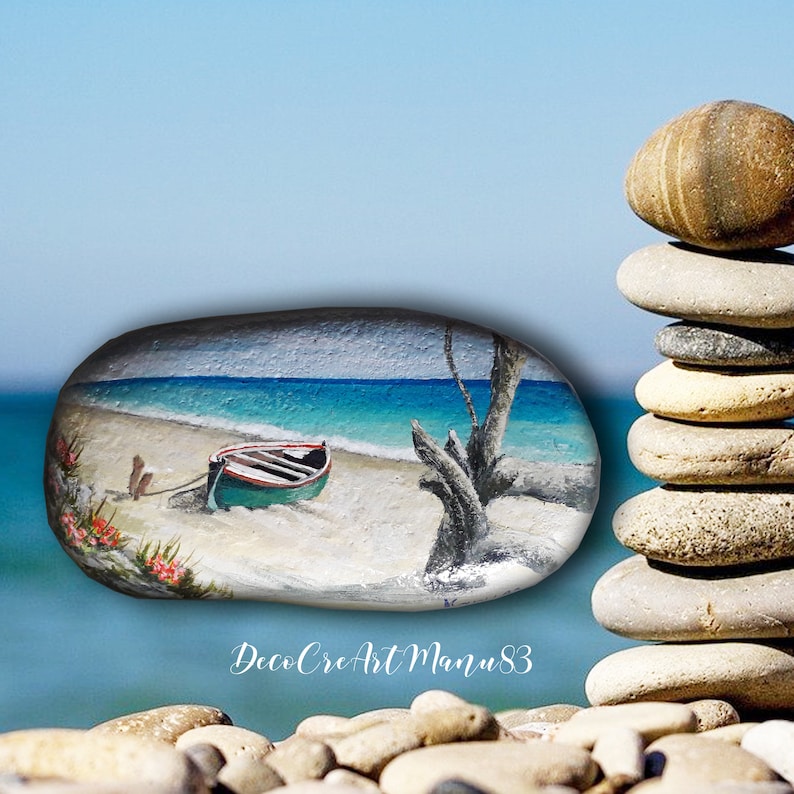 Landscape Painting on Stone Landscape Sea Painting Painting on Rock ...