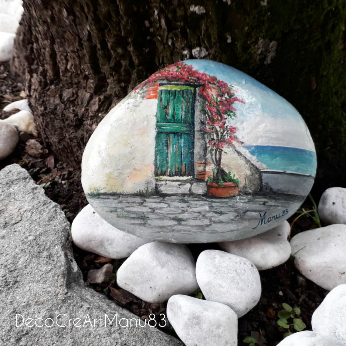 Landscape Painting on Stone Landscape Sea Painting Painted Rock ...