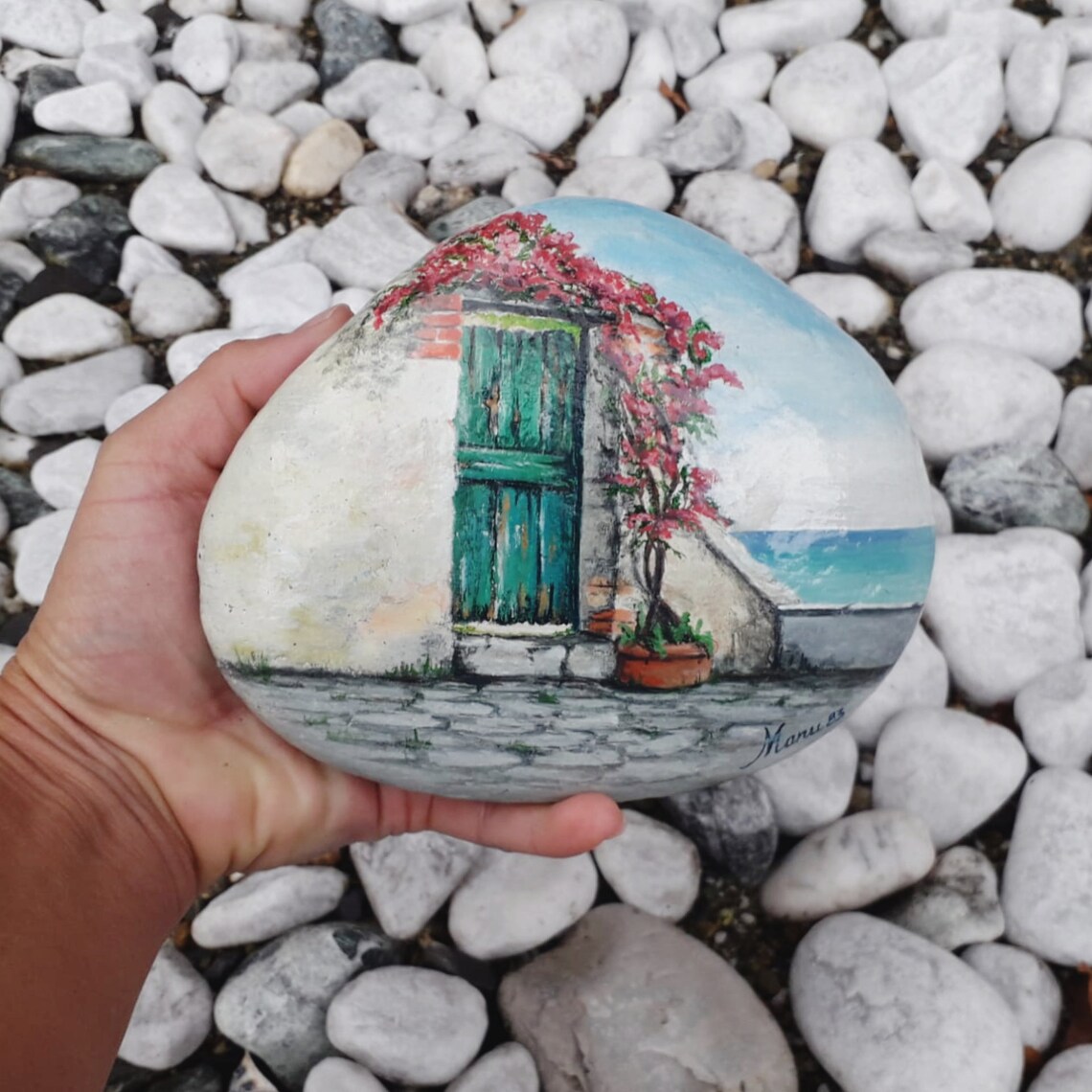 Landscape Painting on Stone Landscape Sea Painting Painted Rock ...