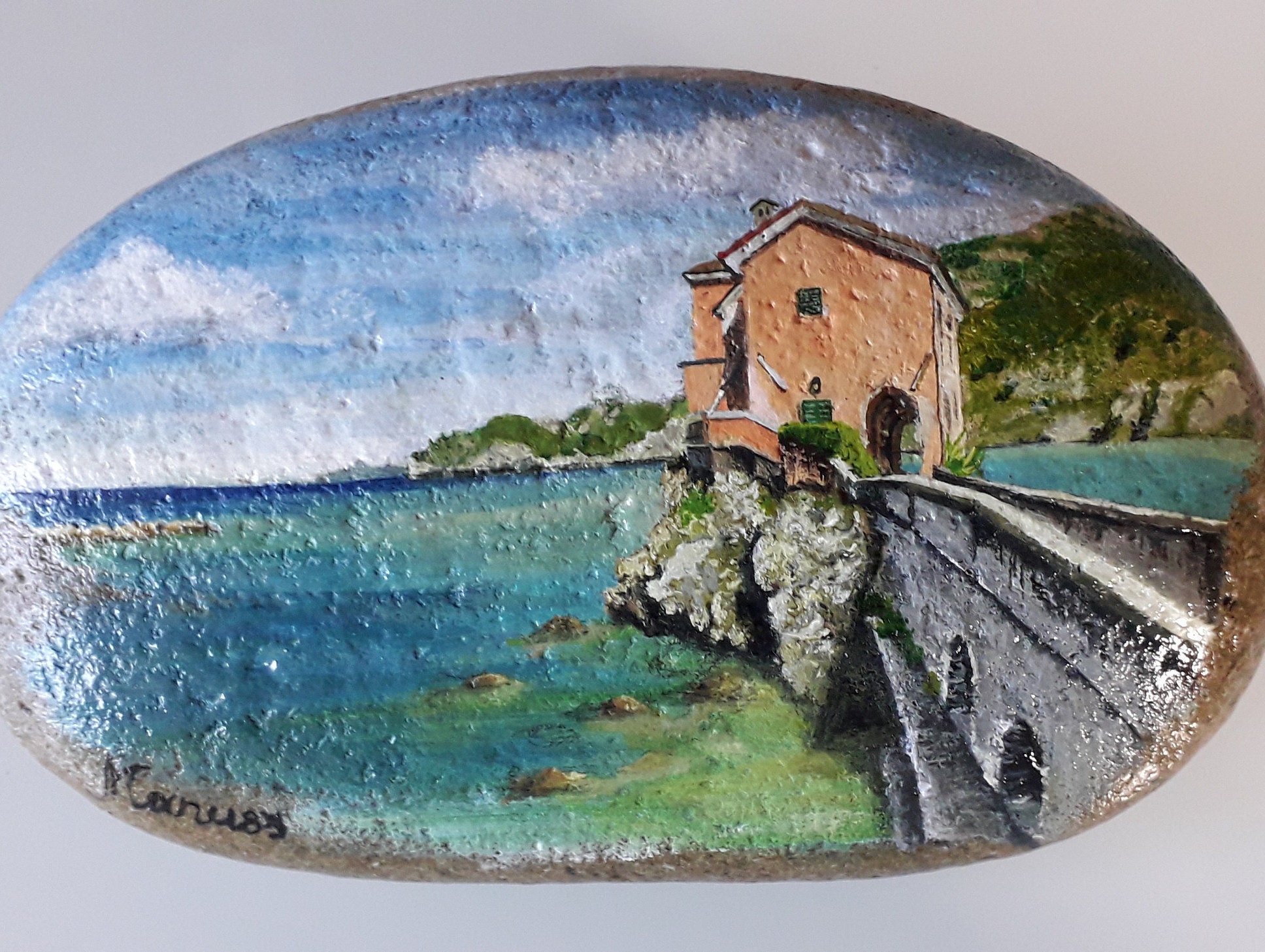 Landscape Painting on Stone Landscape Sea Painting Painting on Rock ...