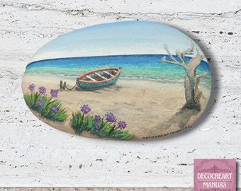 Landscape Painting on Stone Landscape Sea Painting Painted Rock ...