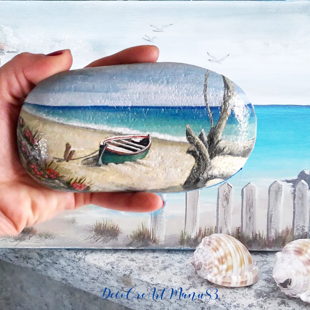 Landscape Painting on Stone - Landscape Sea Painting - Painting on Rock ...