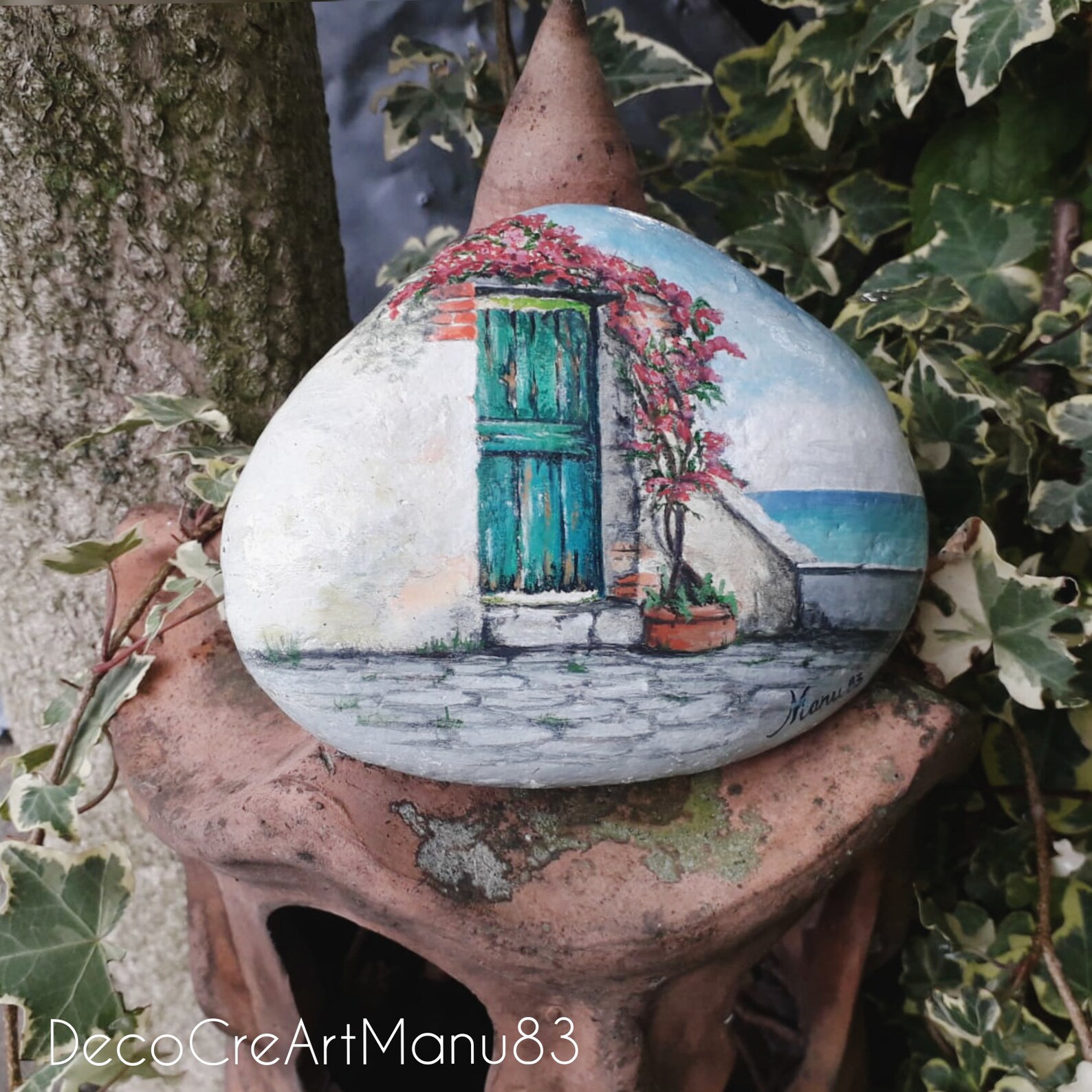 Landscape Painting on Stone Landscape Sea Painting Painted Rock ...