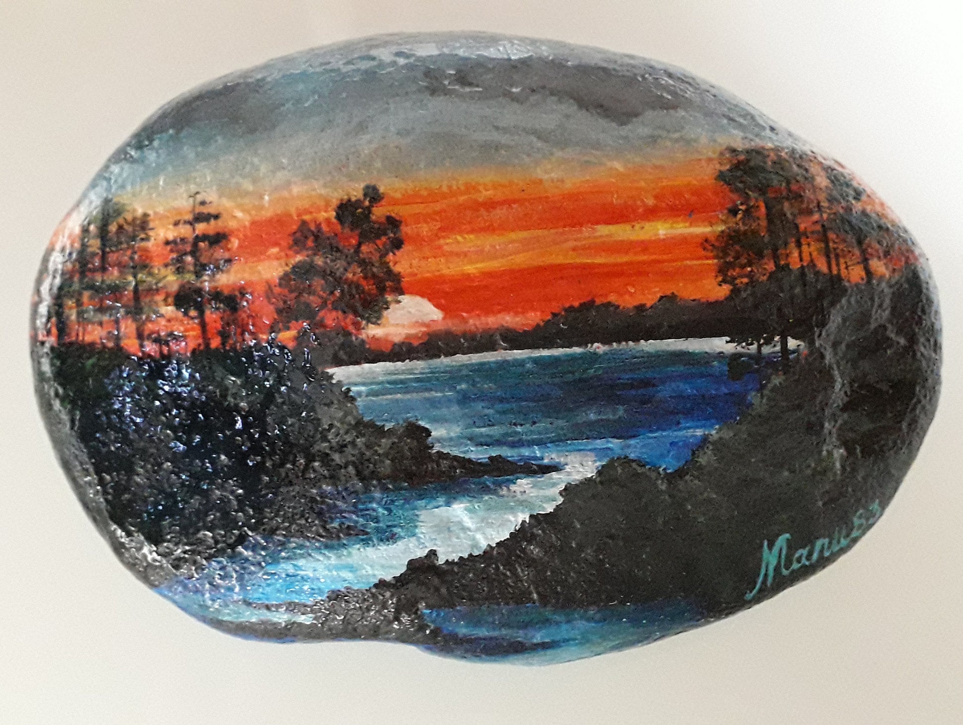 Landscape Painting on Stone Landscape Sea Painting Painting on Rock ...