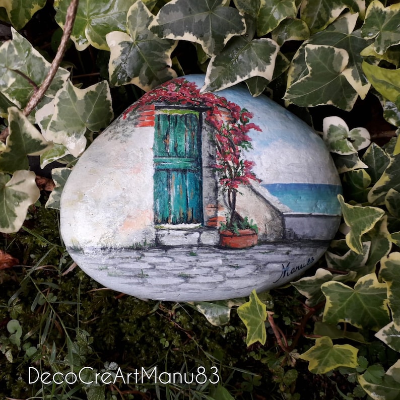 Landscape Painting on Stone Landscape Sea Painting Painted Rock ...