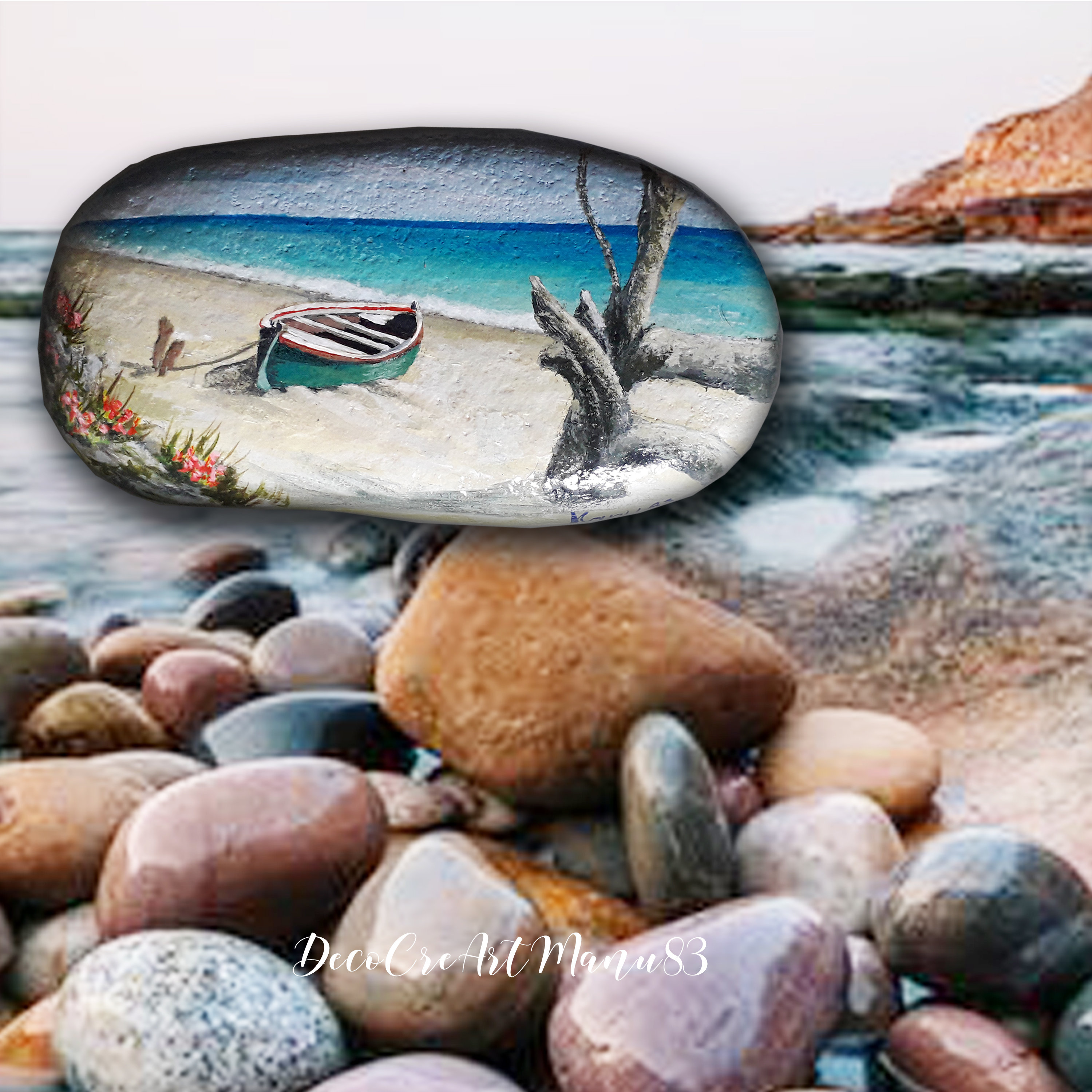 Landscape Painting on Stone Landscape Sea Painting Painting on Rock ...