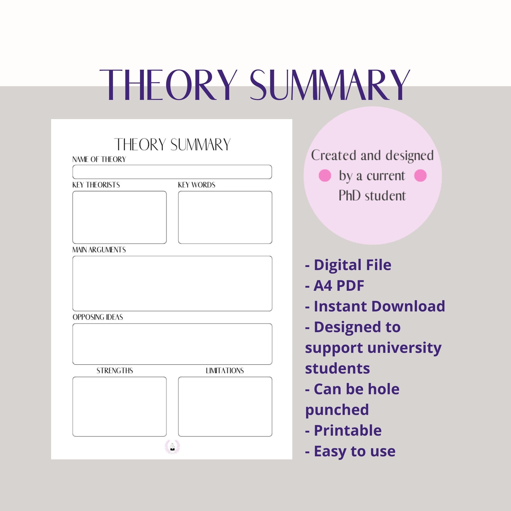 Theory Summary A4 Printable PDF. Theory Notes. Phd Notes. - Etsy