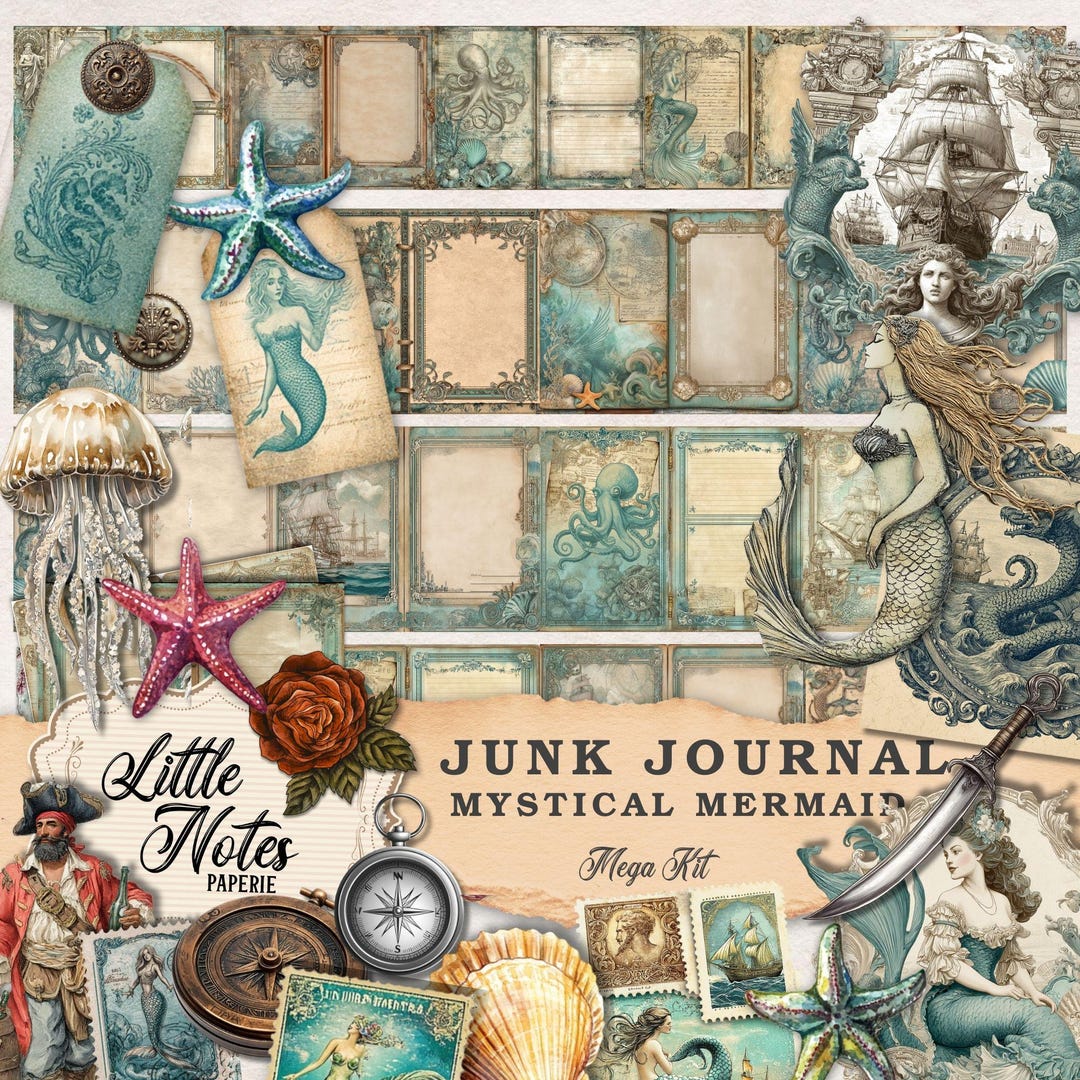 Mermaid Junk Journal Kit, Digital Download, Ocean-themed Printable ...