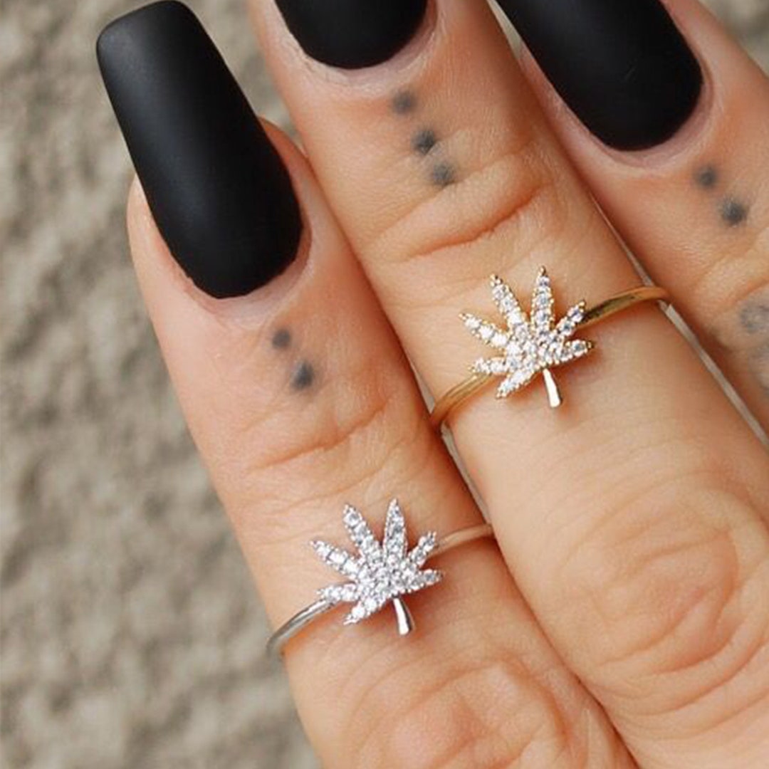 14k Dipped Dainty Cannabis Ring - Etsy