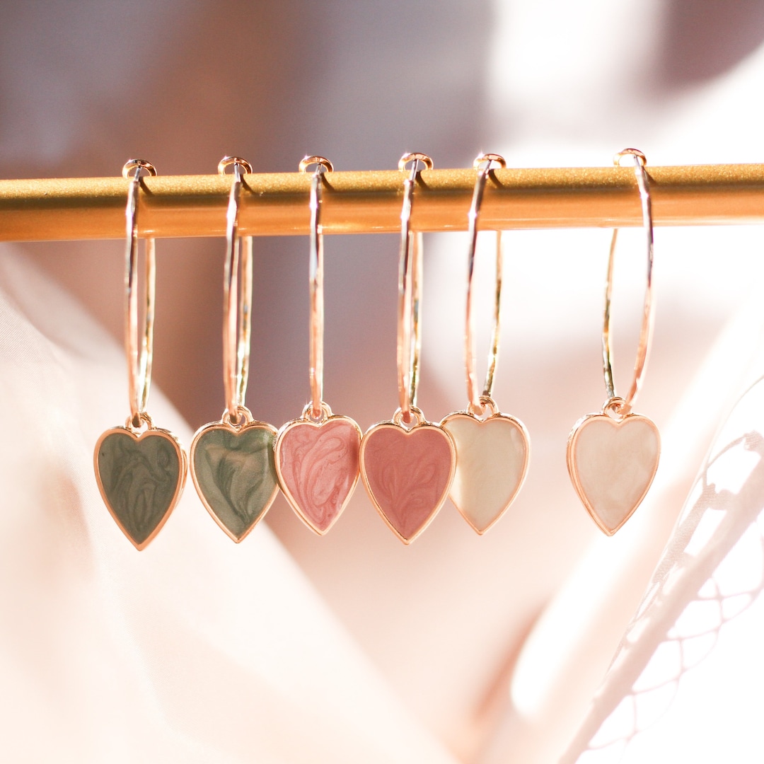Heart Drop Hoop Earrings / Romantic Hoops/ Heart Hoops - Etsy