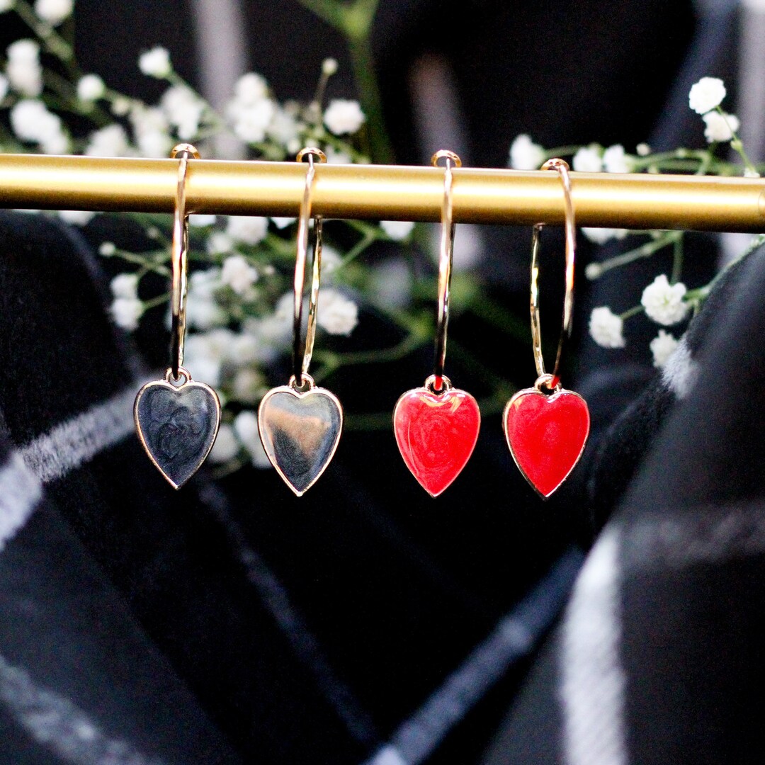 NEW Heart Drop Hoop Earrings - Etsy