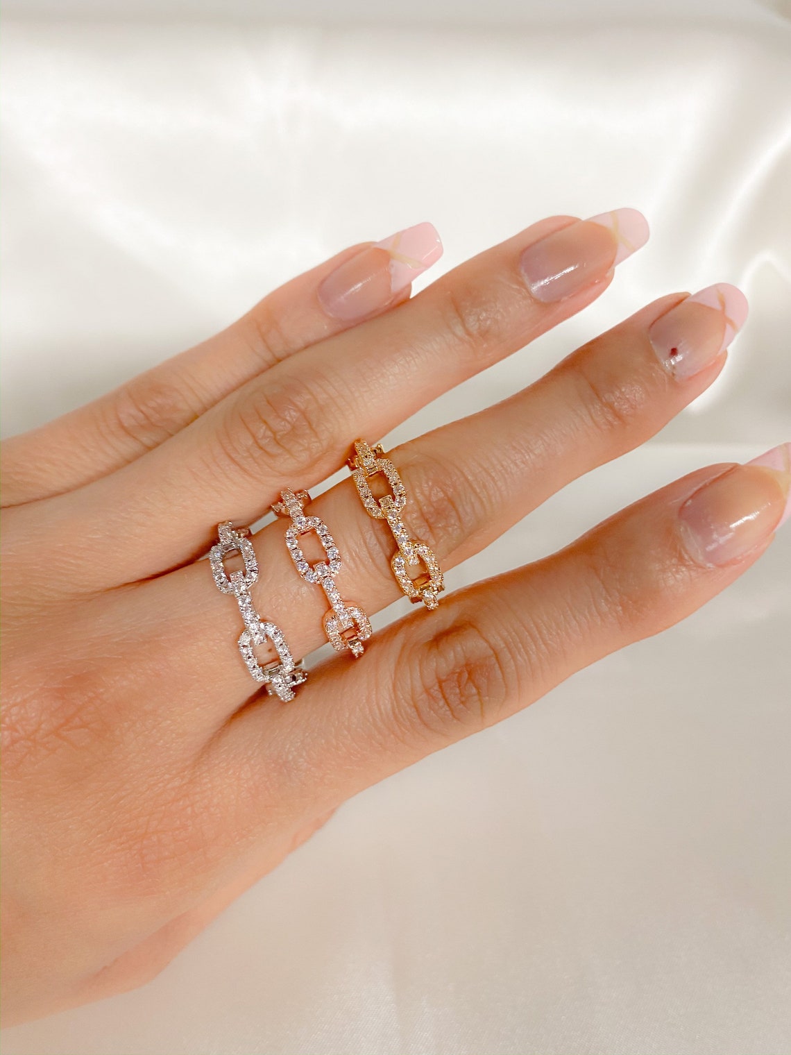 Chain Link Rhinestone Stone Ring 24k Gold Dipped - Etsy