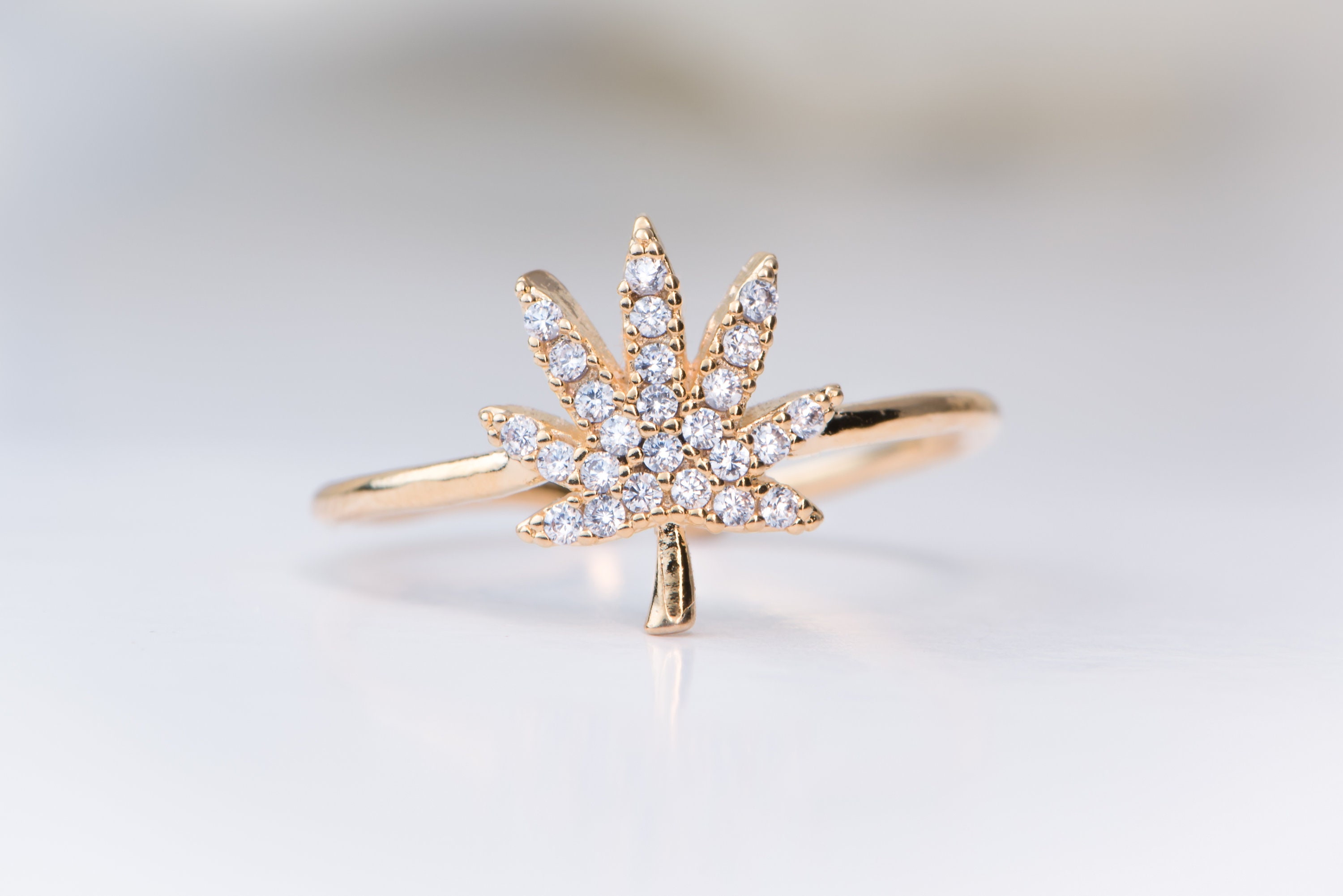 14k Dipped Dainty Cannabis Ring | Etsy