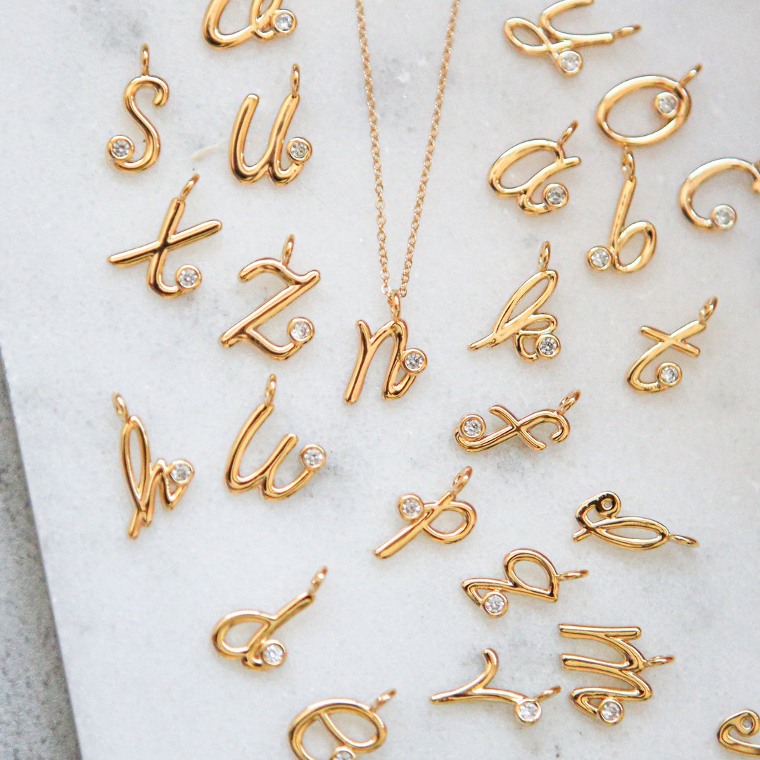 Personalized Initial With Cursive Letter, Gold Filled With Cubic ...