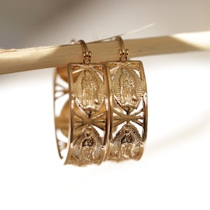 Virgin Mary Full Loop Hoop Earrings Gold Filled - Etsy