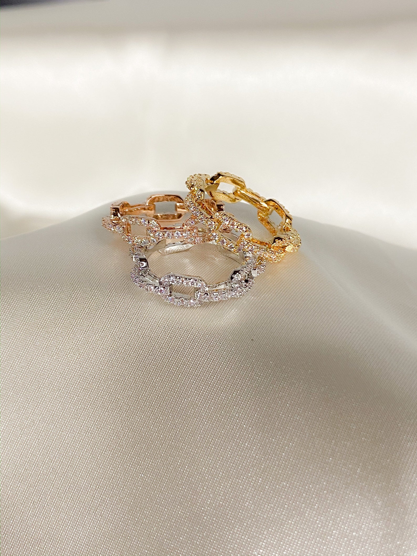 Chain Link Rhinestone Stone Ring 24k Gold Dipped - Etsy