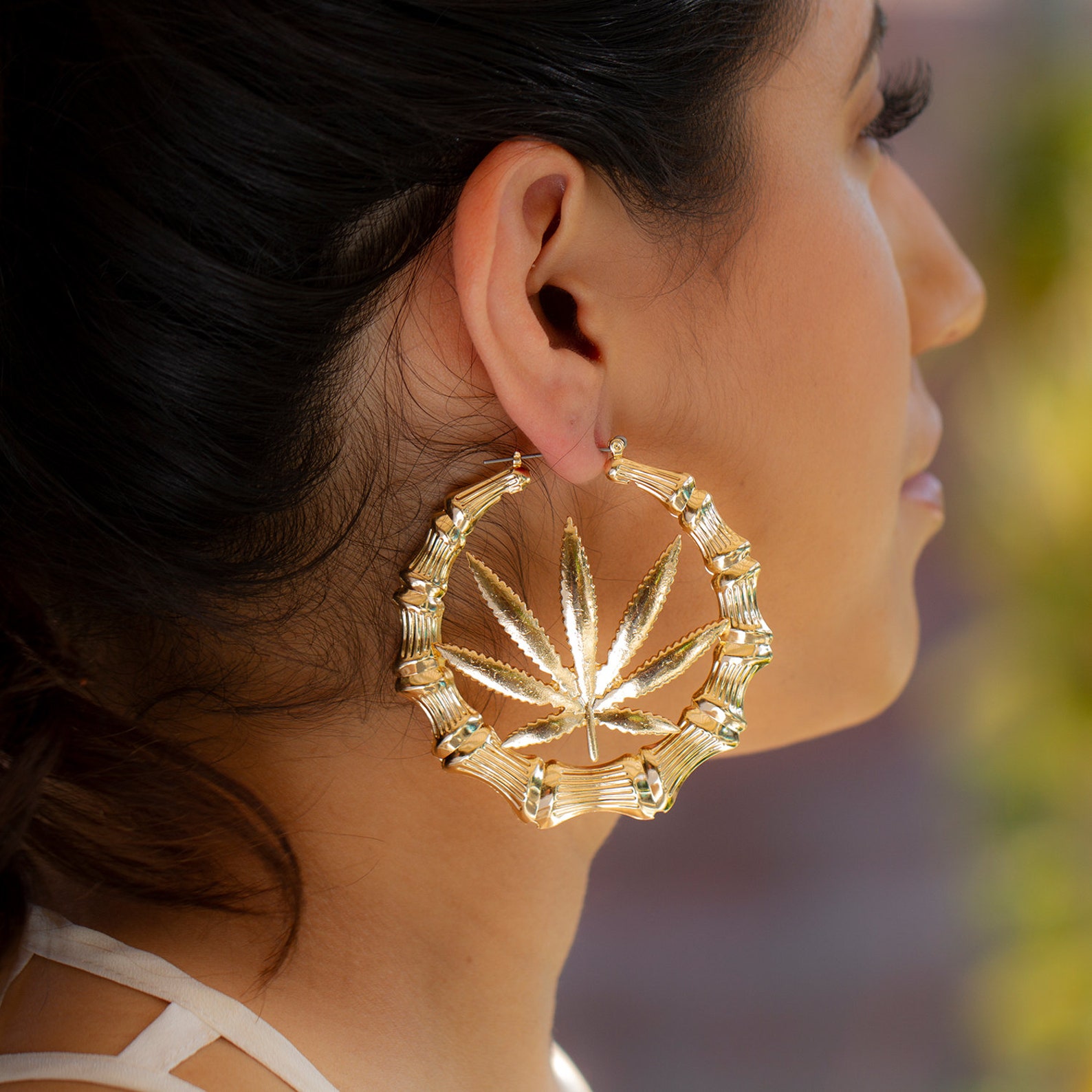 Cannabis Bamboo Hoop Earrings/ Cannabis | Etsy