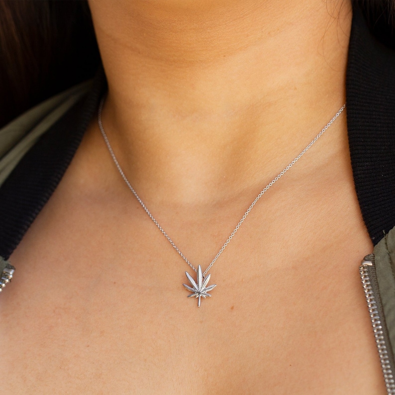 Cannabis Silver Necklace Weed Leaf Necklace | Etsy
