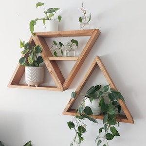 Set of Three Triangle Wood Shelves - Plant Decor - Bohemian Decorations ...