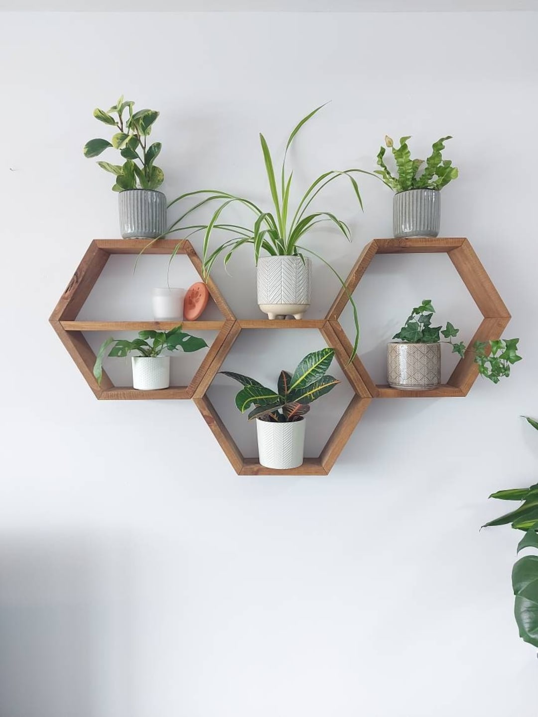 Set of Three Wood Hexagon Shelves - 3 Hexagons - Honeycomb Shelves ...