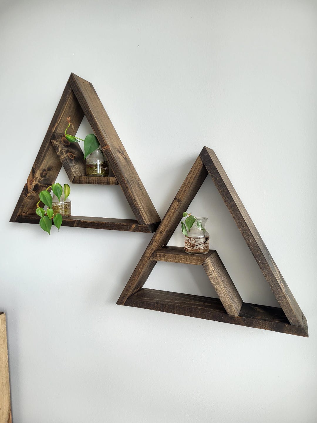 Set of Two Wood Triangle Shelves - Honey Triangles - Honeycomb Shelves ...