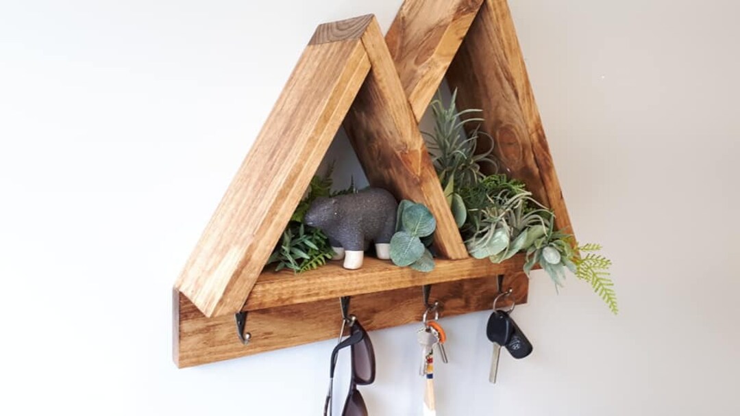 Mountain Key Chain Shelf - Pine Decorative Wooden Mountain Wall Shelf ...
