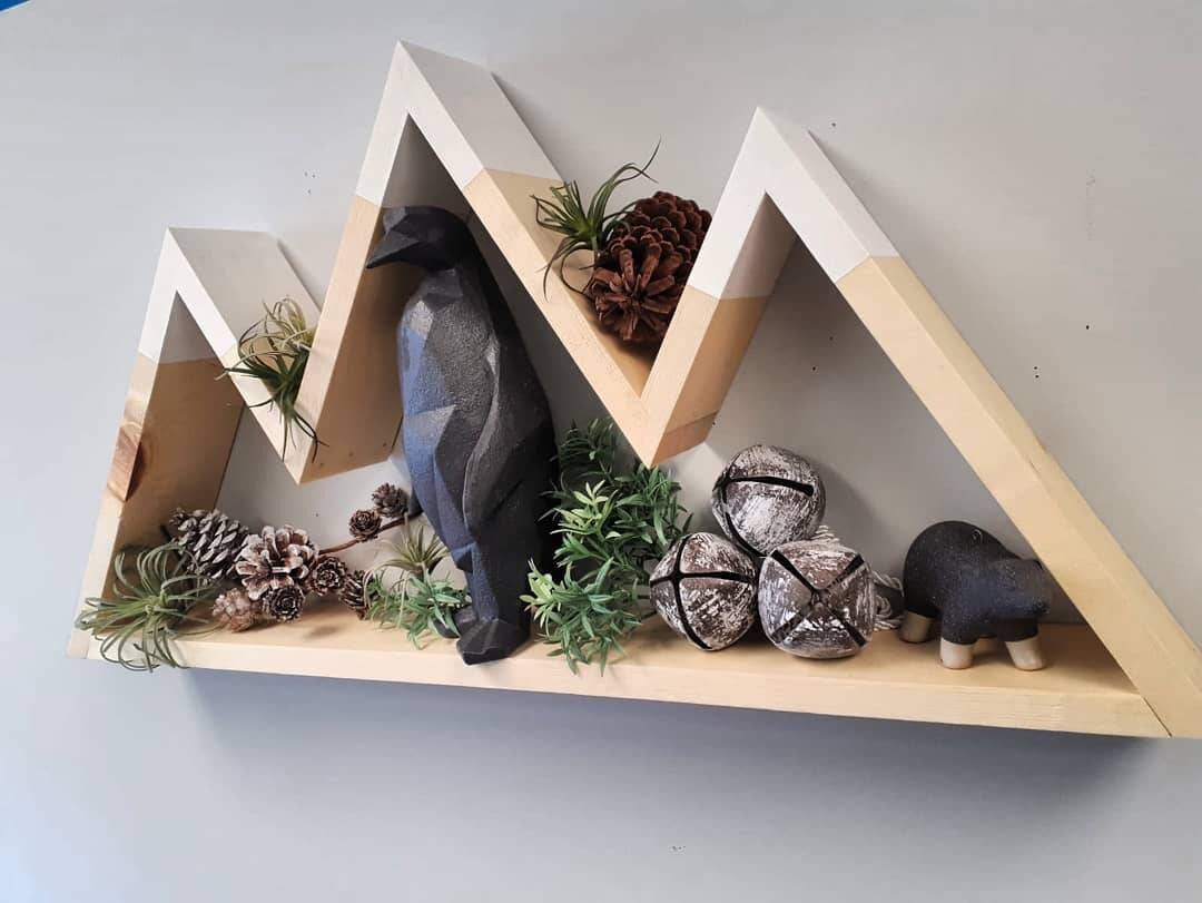 Geometric Tri-peak Wood Mountain Shelf Rustic Decor Wall - Etsy