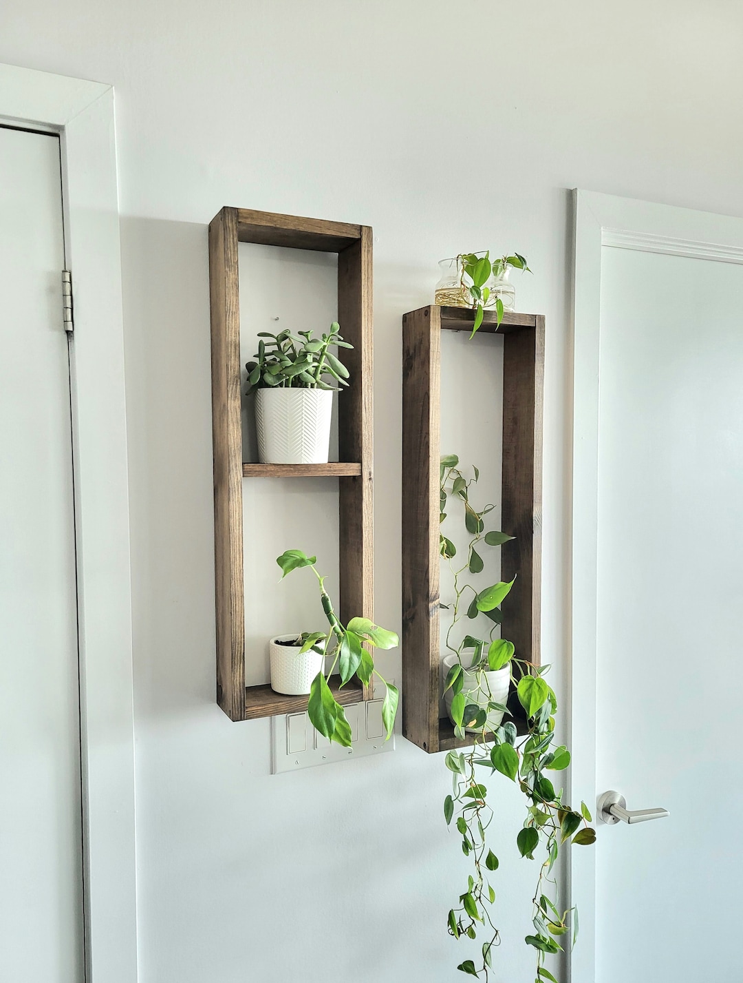 2 Set Long Wood Box Wall Décor - Wood Shelves - Rustic Décor - Plant ...