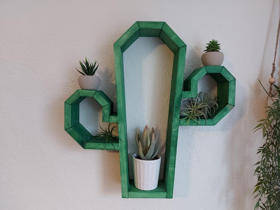 Cactus Wood Shelf - Plant Lover Decor - Cactus Decor - Succulents ...