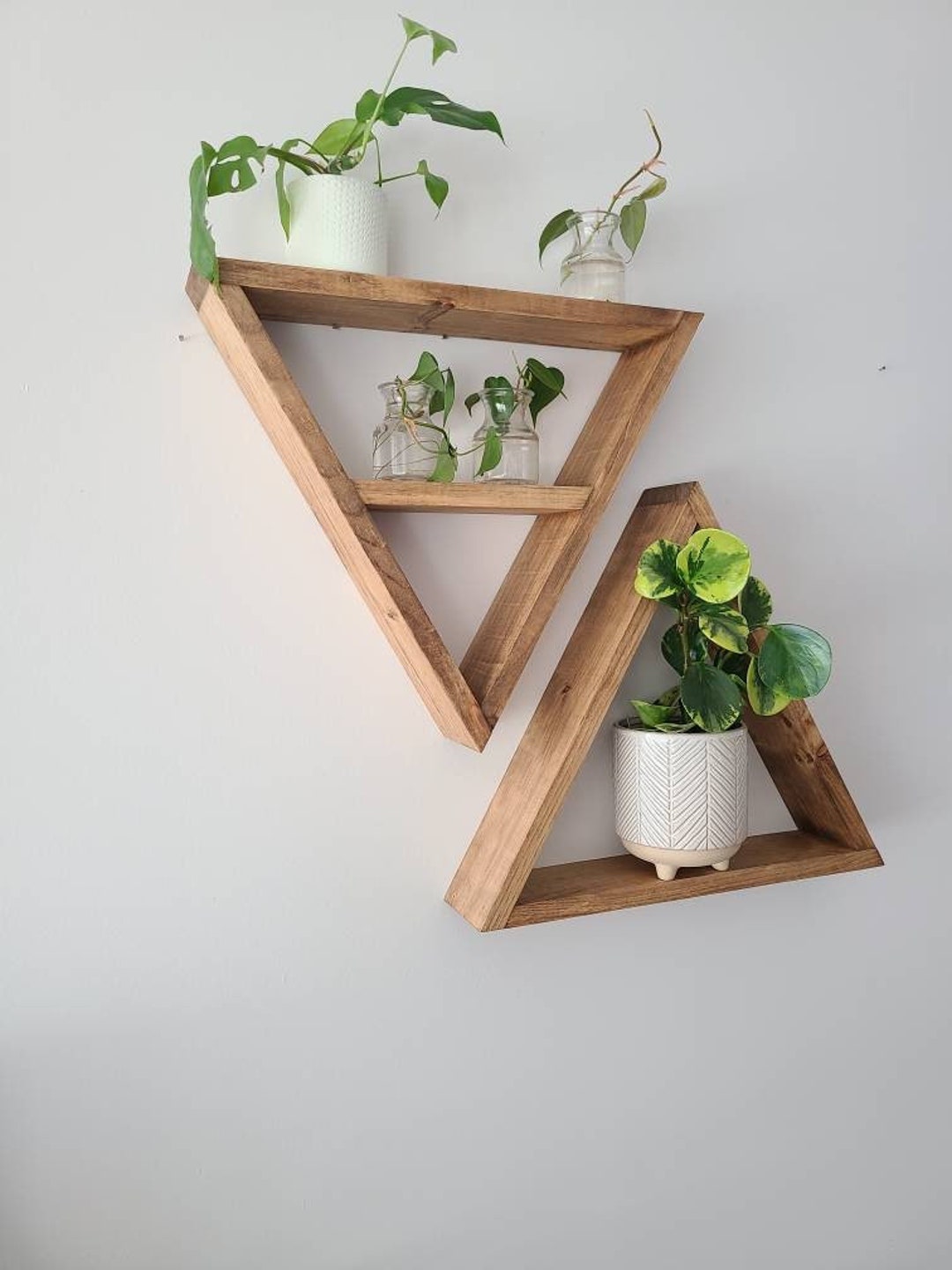 Set of Two Triangle Wood Shelves - Plant Decor - Bohemian Decorations ...