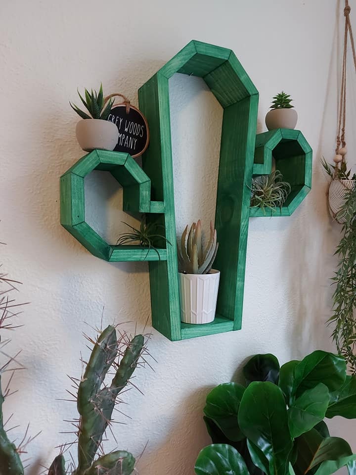 Cactus Wood Shelf - Plant Lover Decor - Cactus Decor - Succulents ...
