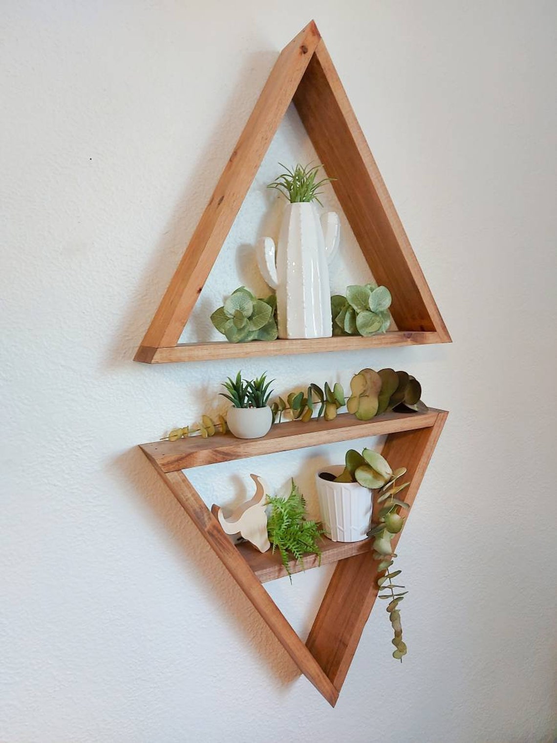 Set of Two Triangle Wood Shelves Plant Decor Bohemian - Etsy