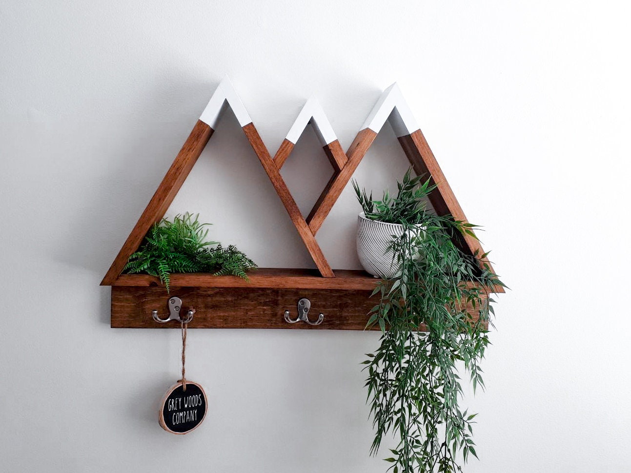 Crown Mountain Shelf With Hooks Wood Mountain Shelf Rustic | Etsy