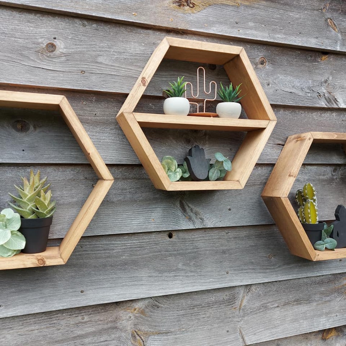 Set of Three Wood Hexagon Shelves 3 Hexagons Wall Hangings | Etsy