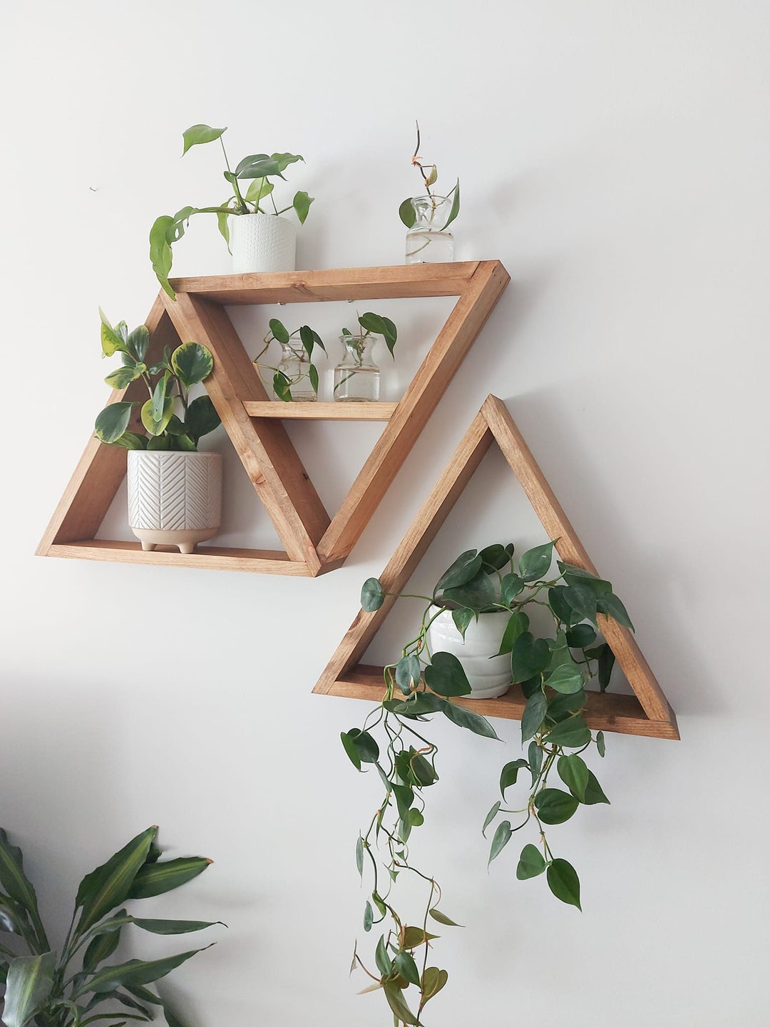 Set of Three Triangle Wood Shelves - Plant Decor - Bohemian Decorations ...