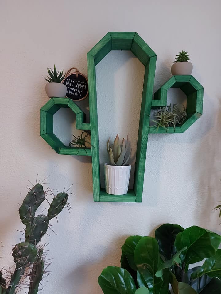 Cactus Wood Shelf - Plant Lover Decor - Cactus Decor - Succulents ...