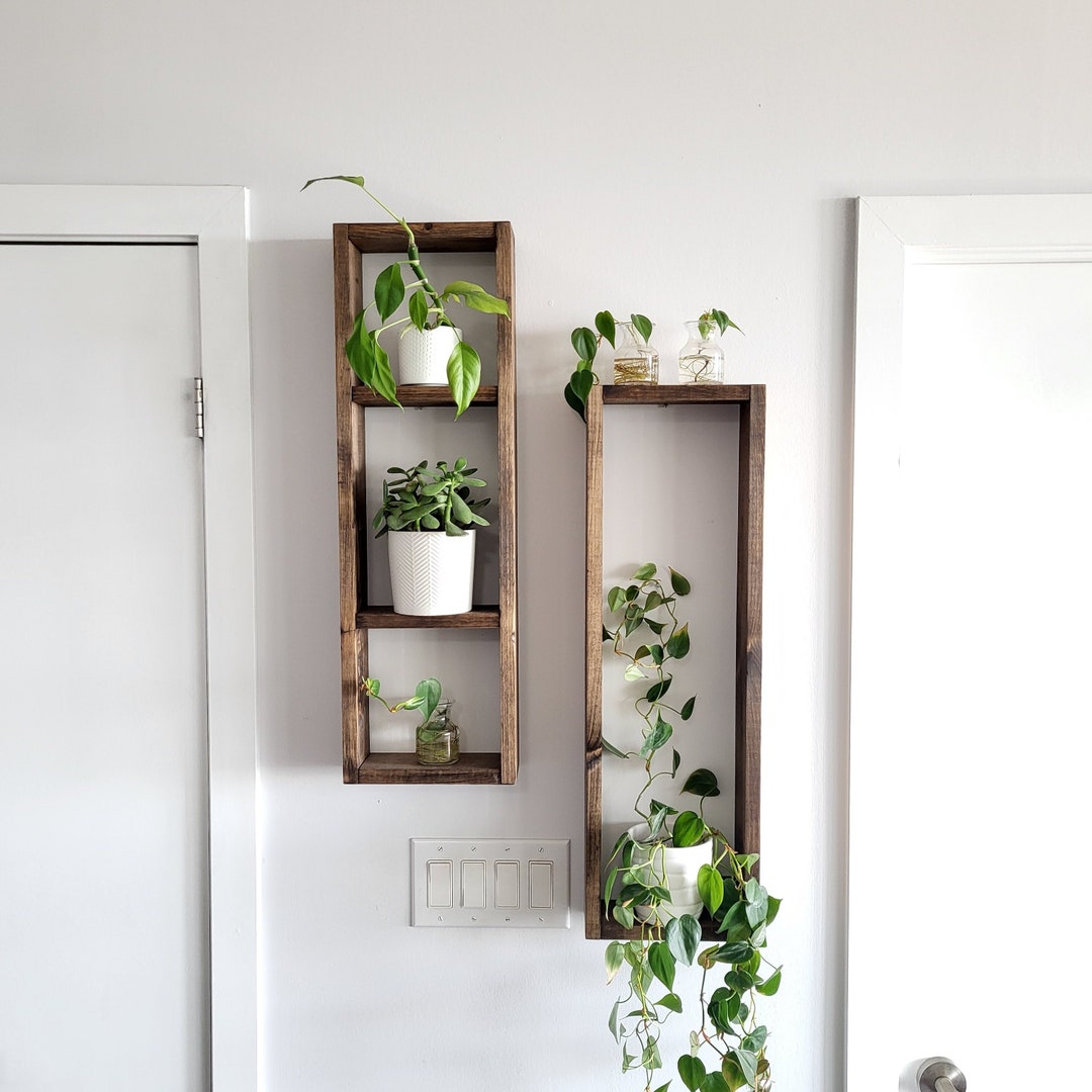 Rustic Wood Box Wall Shelves: Plant Display, Set of 2 - Etsy
