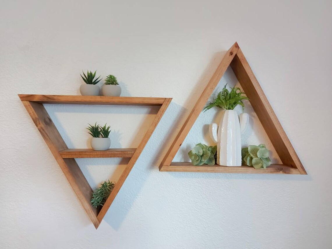 Set of Two Triangle Wood Shelves Plant Decor Bohemian - Etsy