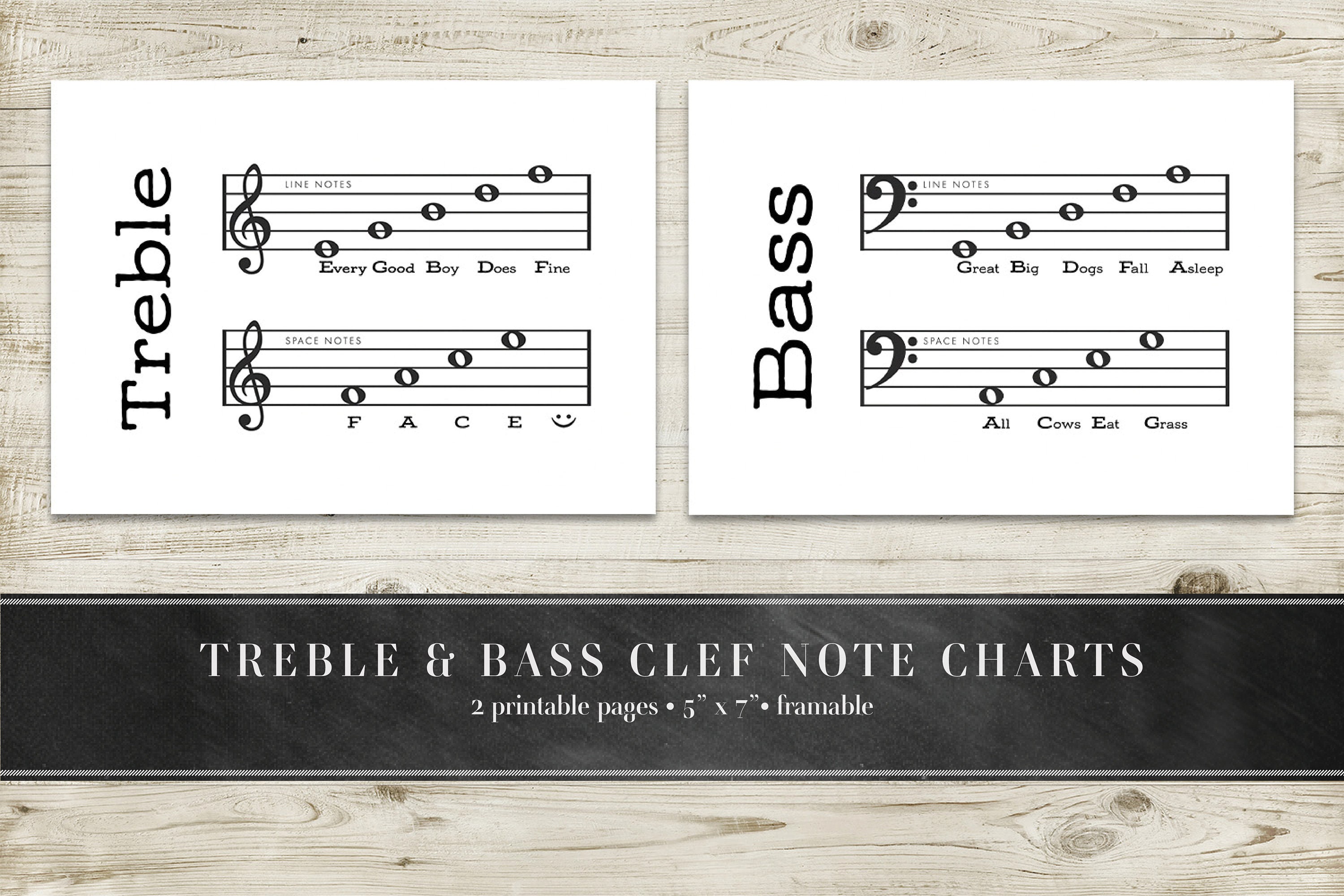 Treble & Bass Clef Note Charts Printable 5"x7" - Etsy