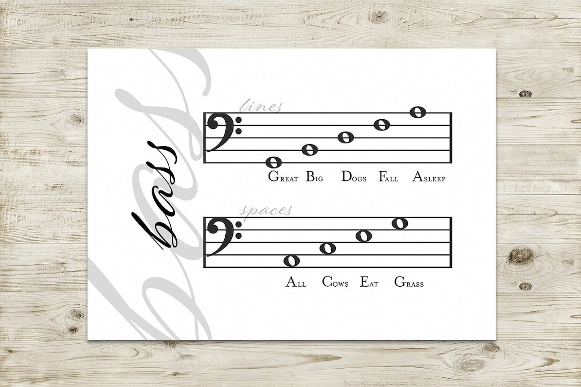 Treble & Bass Clef Note Charts Printable 5"x7" - Script - Etsy