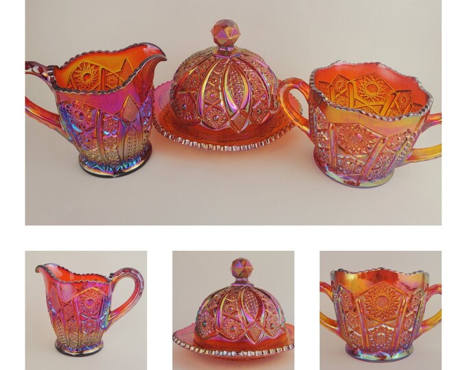 Indiana Glass Heirloom Sunset Carnival Glass Table Set, Open Sugar Bowl ...